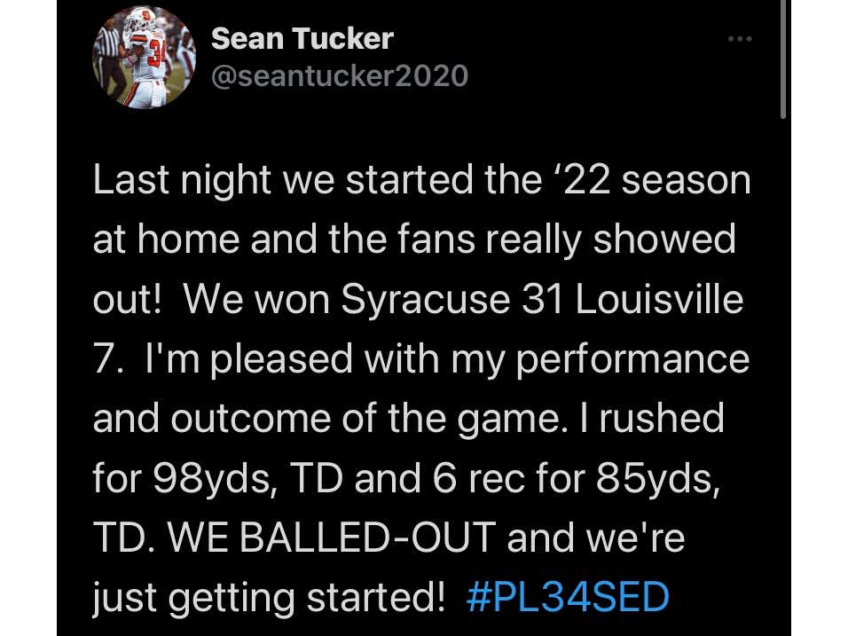 Syracuse Running Back Sean Tucker Is The Most Entertaining Tweeter In ...