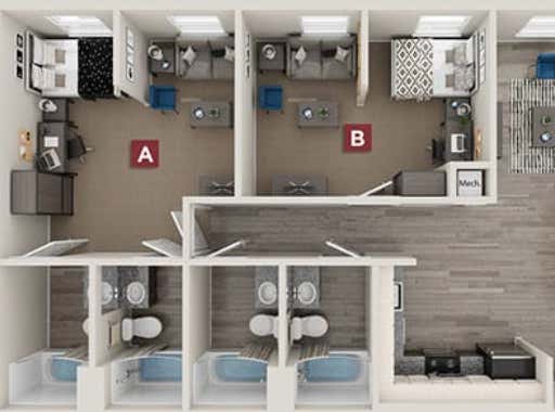 This Two Bed, FOUR Bath Floor Plan From A Penn State Apartment Complex ...