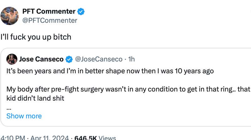Jose Canseco Has Challenged PFT Commenter To Fight At Rough N' Rowdy ...