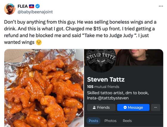 Viral Story Of Guy Buying Plate Of "Boneless Buffalo Wings" Off Of ...