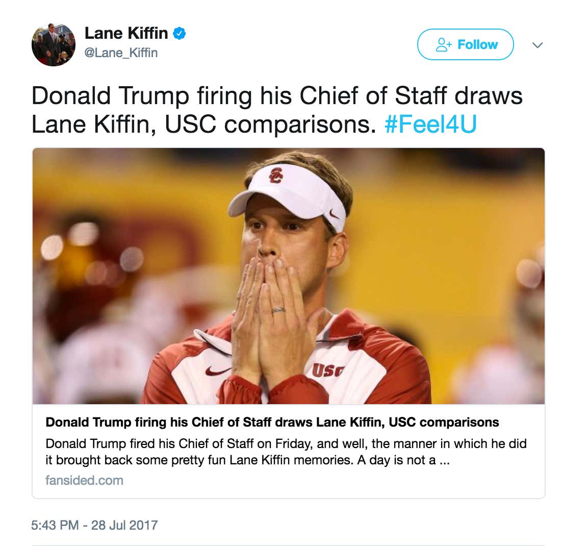 Lane Kiffin Tweets His Support For Reince Priebus After He Gets Fired ...