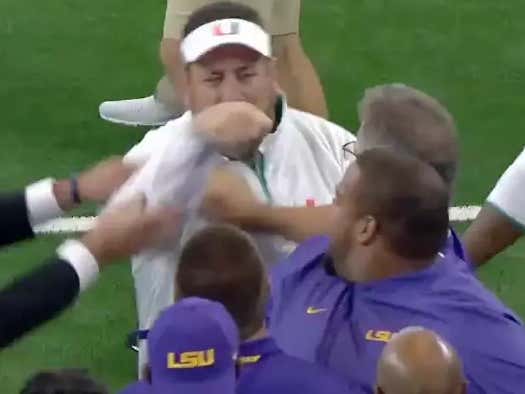 LSU & Miami Get Into A Little Scuffle Pregame | Barstool Bets